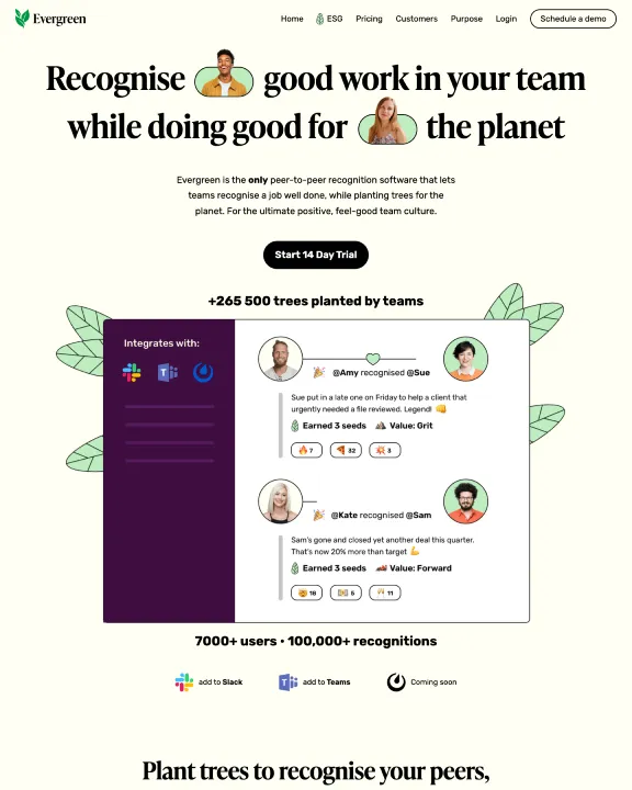 Peer to Peer Recognition Software Webflow Site Inspiration - Evergreen.so