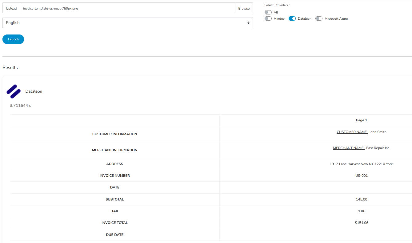 Dataleon OCR Invoice engine available | Eden AI