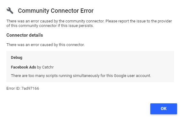 Error on Looker Studio : There are too many scripts running simultaneously for this Google user ...