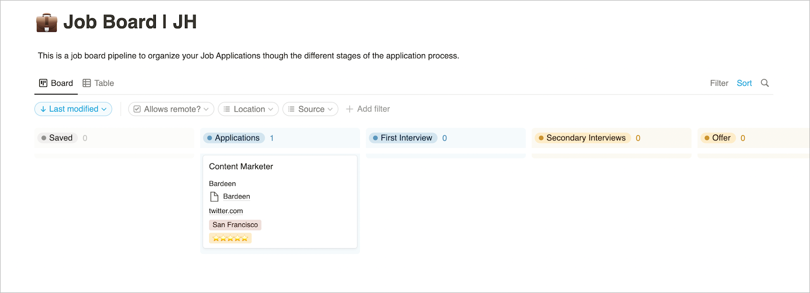Create job entry to Notion | Bardeen