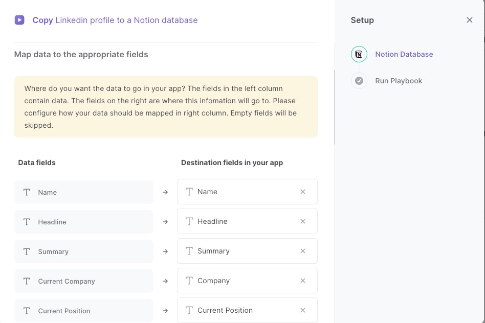 Copy Linkedin profile to a Notion database