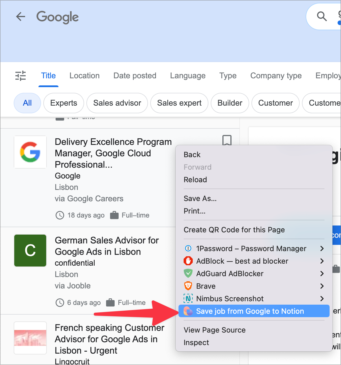 Import Google Jobs Listings to Notion with One Right-Click | Bardeen Automation