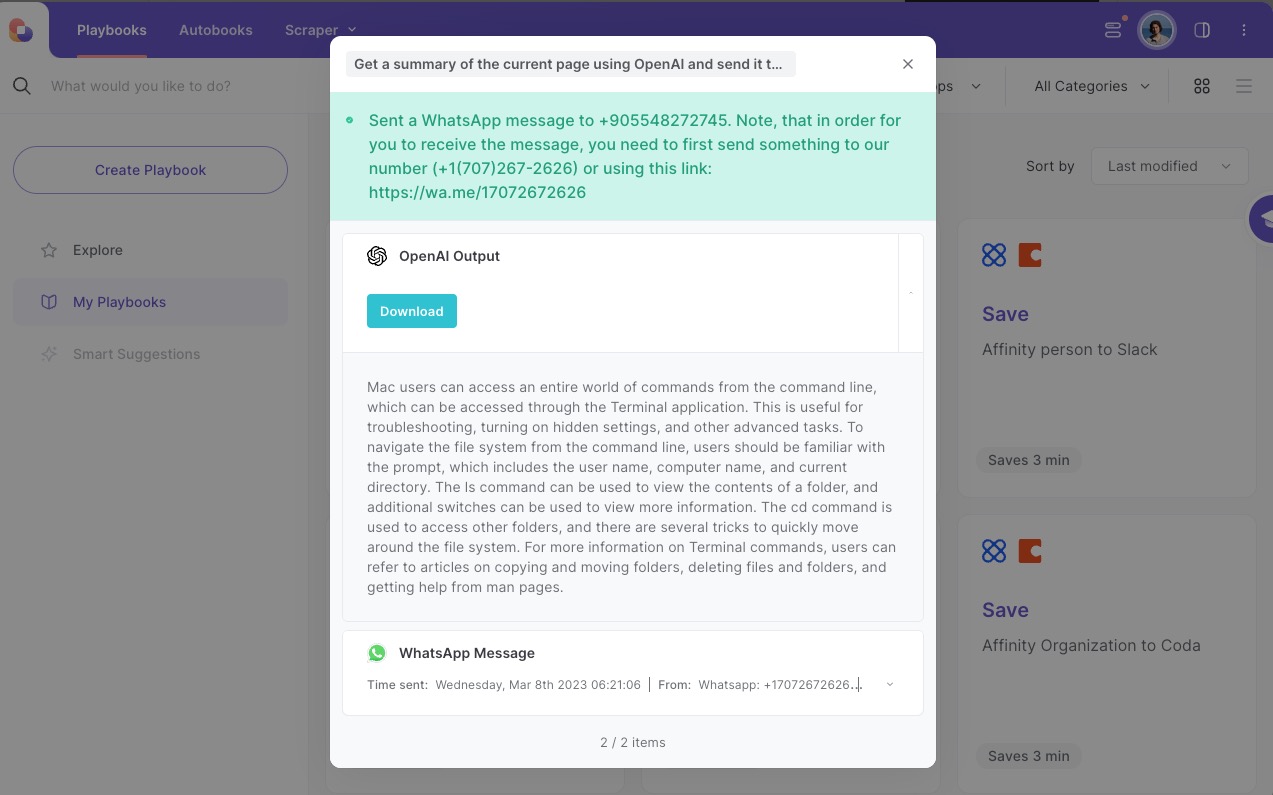 Summarize Web Pages Using OpenAI and Share on WhatsApp Instantly