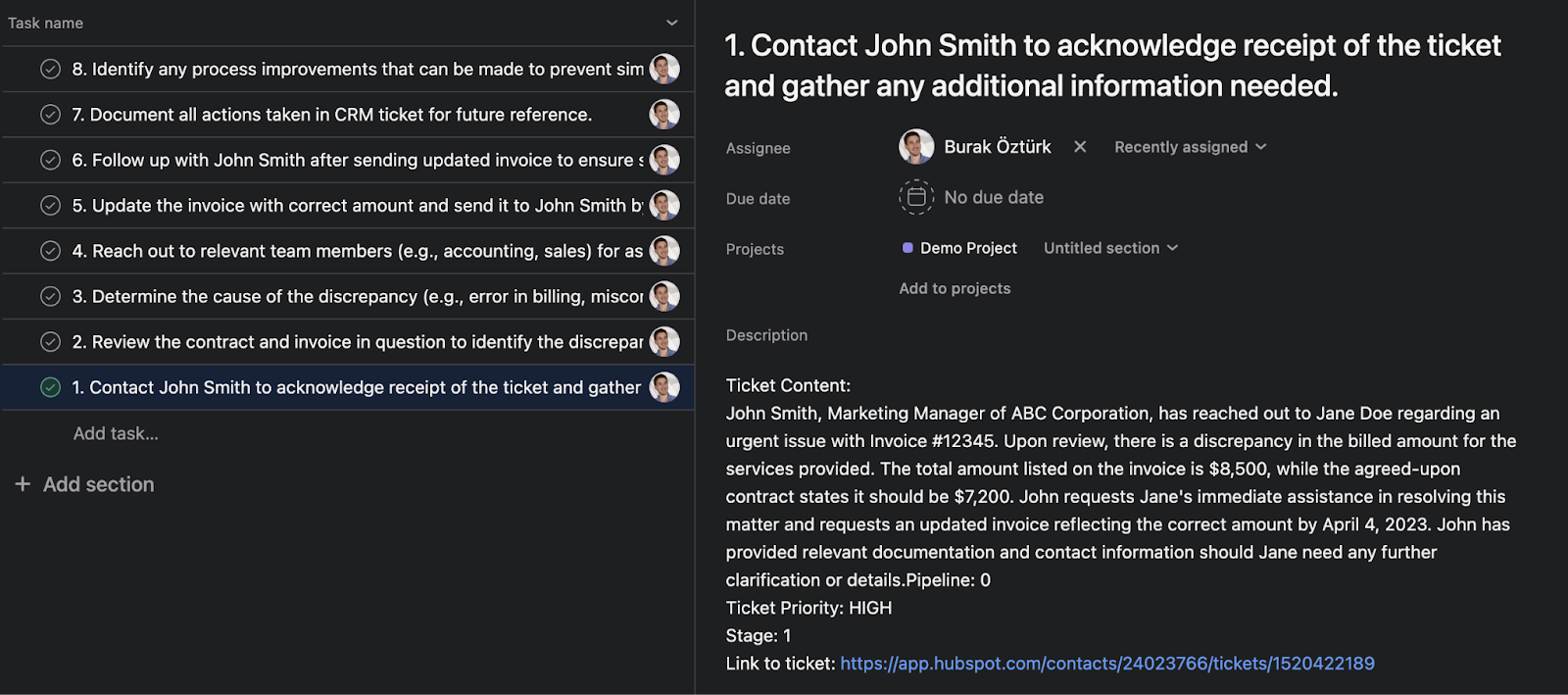 Generate a list of tasks from a HubSpot ticket using OpenAI and save ...