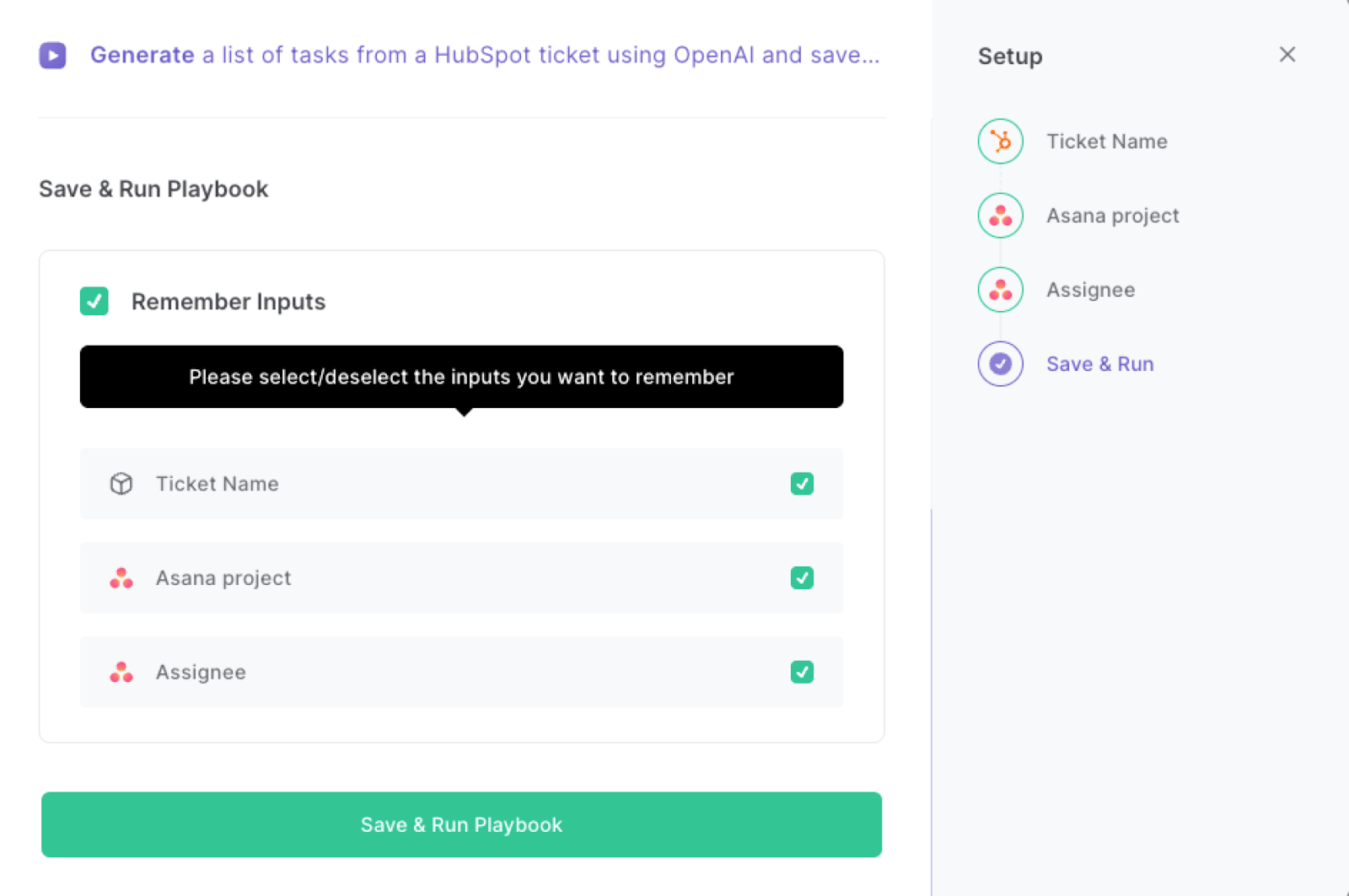 Generate a list of tasks from a HubSpot ticket using OpenAI and save them to Asana as new tasks.