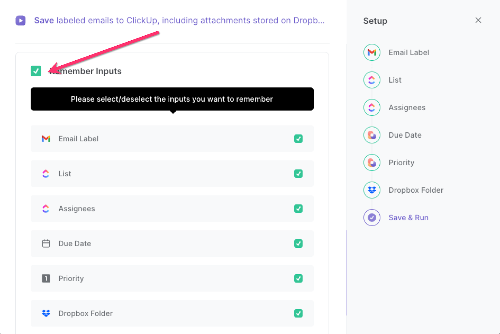 Sync Gmail Labels to ClickUp Tasks & Dropbox Files - Bardeen Workflow