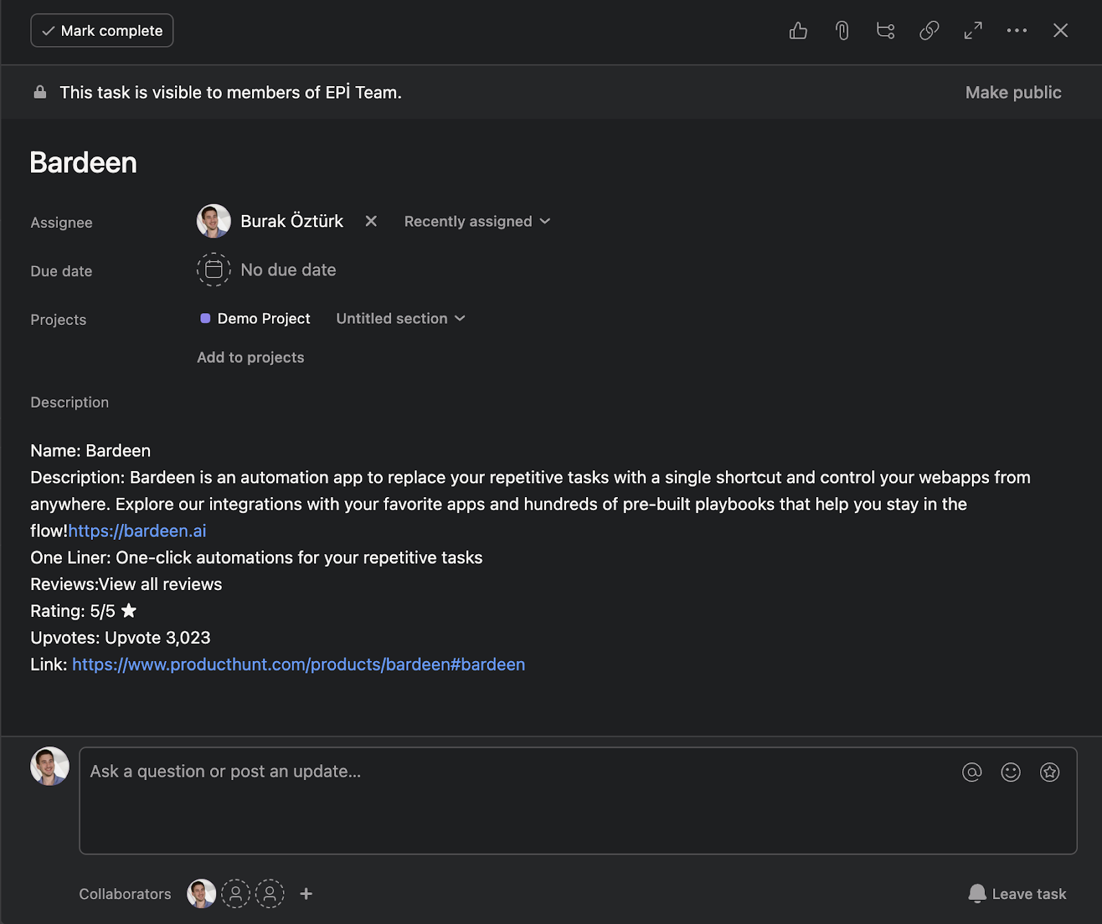Streamline Market Research with Product Hunt to Asana Task Sync | Bardeen Workflow