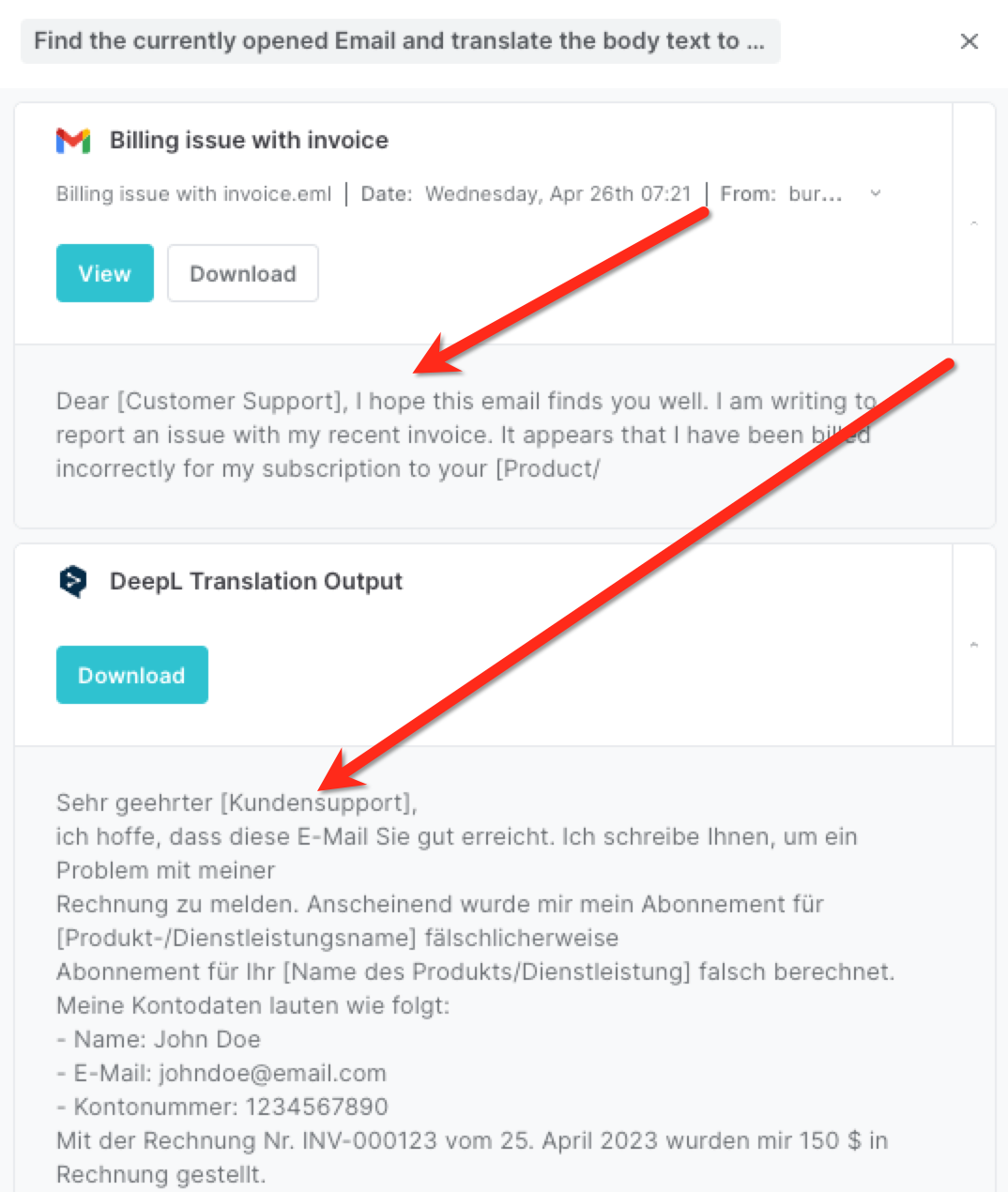 Instant Email Translation in Gmail with DeepL | Bardeen Workflow
