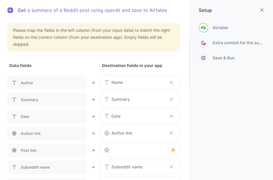 Get a summary of a Reddit post using openAI and save to Airtable