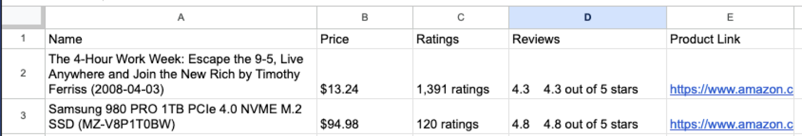 Get data from Amazon product page and save to Google Sheets