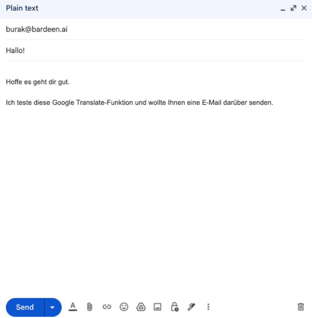 Create a draft email with a Google Translate translation