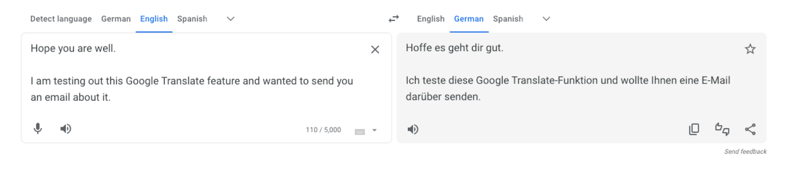 Create a draft email with a Google Translate translation