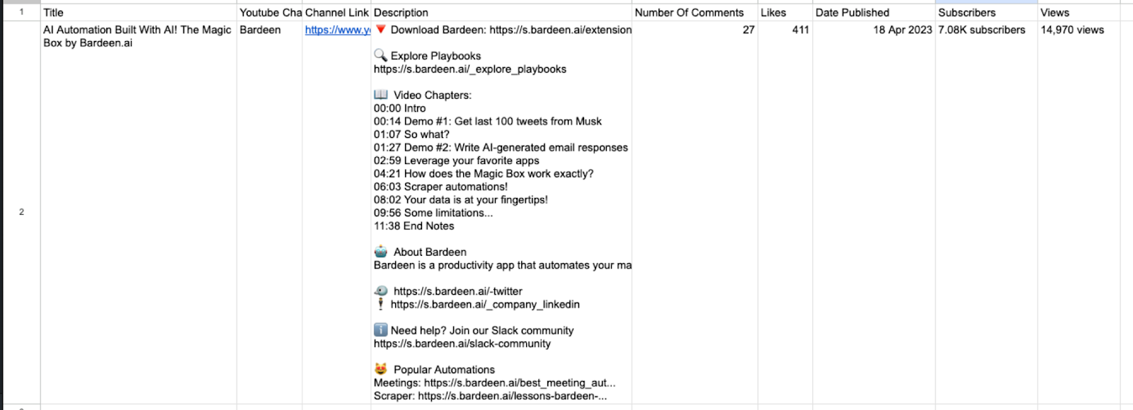 Sync YouTube Video Details to Google Sheets Instantly | Bardeen Workflow