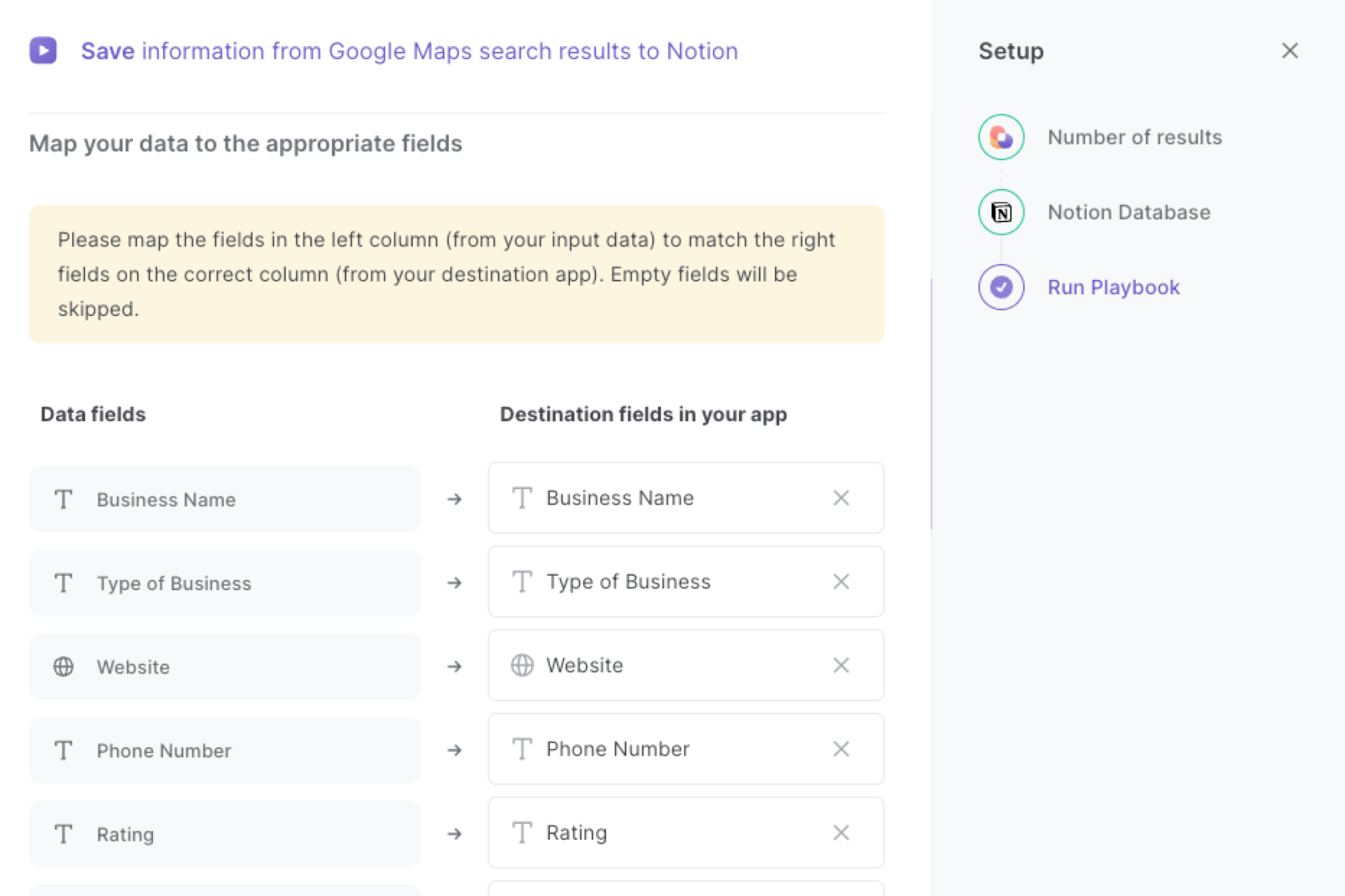 Save information from Google Maps search results to Notion