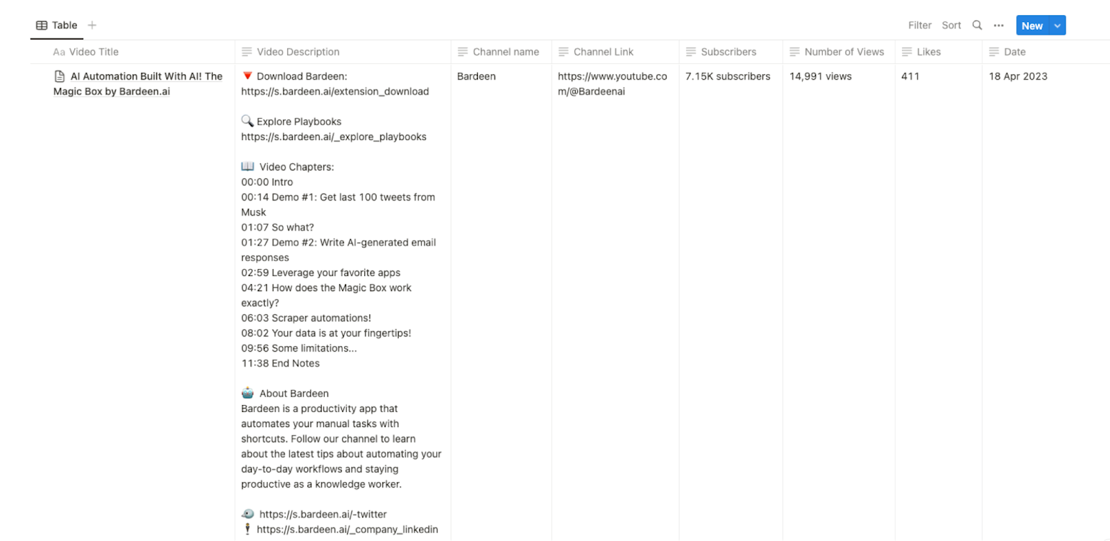 Sync YouTube Video Details Directly to Notion | Bardeen Workflow