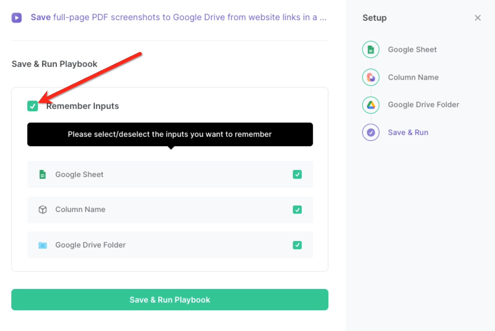 Save full-page PDF screenshots to Google Drive from website links in a Google Sheet.