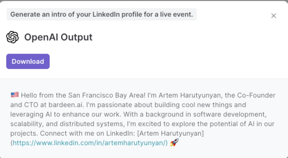 Craft Your LinkedIn Event Intro with AI | Bardeen Workflow