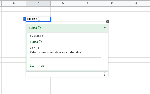 Google Sheets TODAY Formula LiveFlow