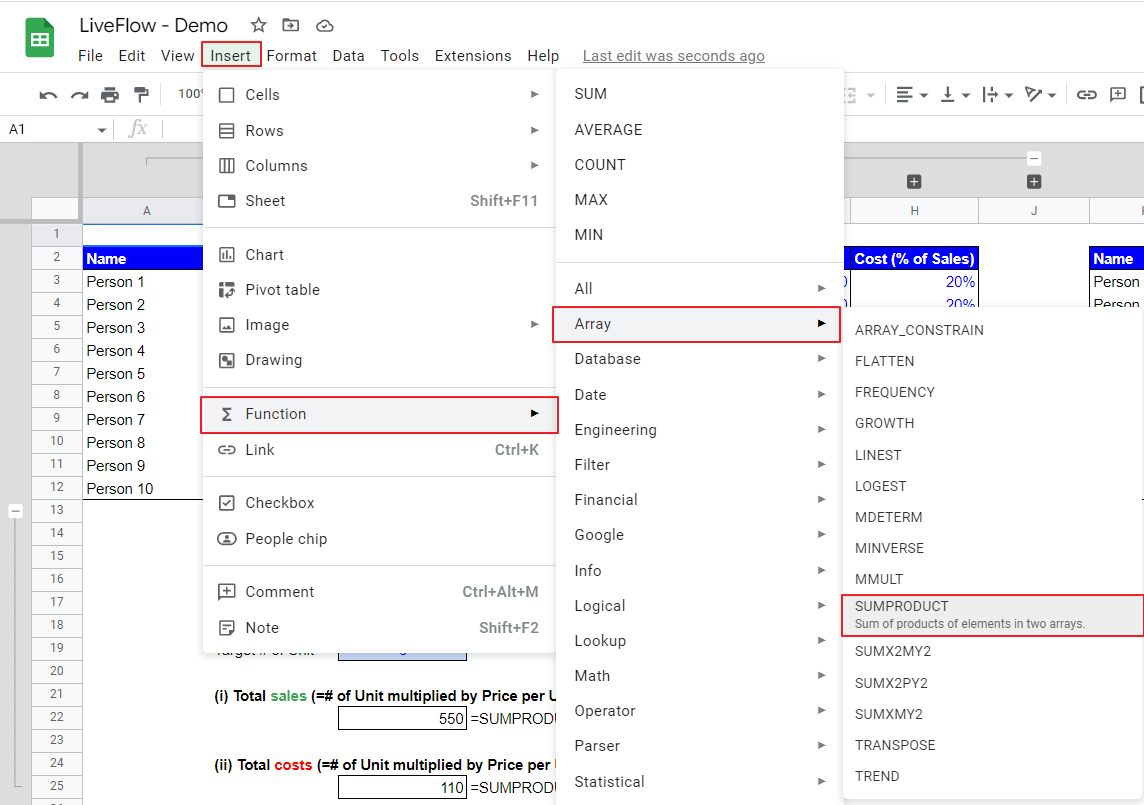 How To Use SUMPRODUCT Formula In Google Sheets LiveFlow