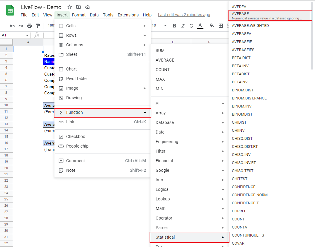 How To Use AVERAGE Formula In Google Sheets LiveFlow