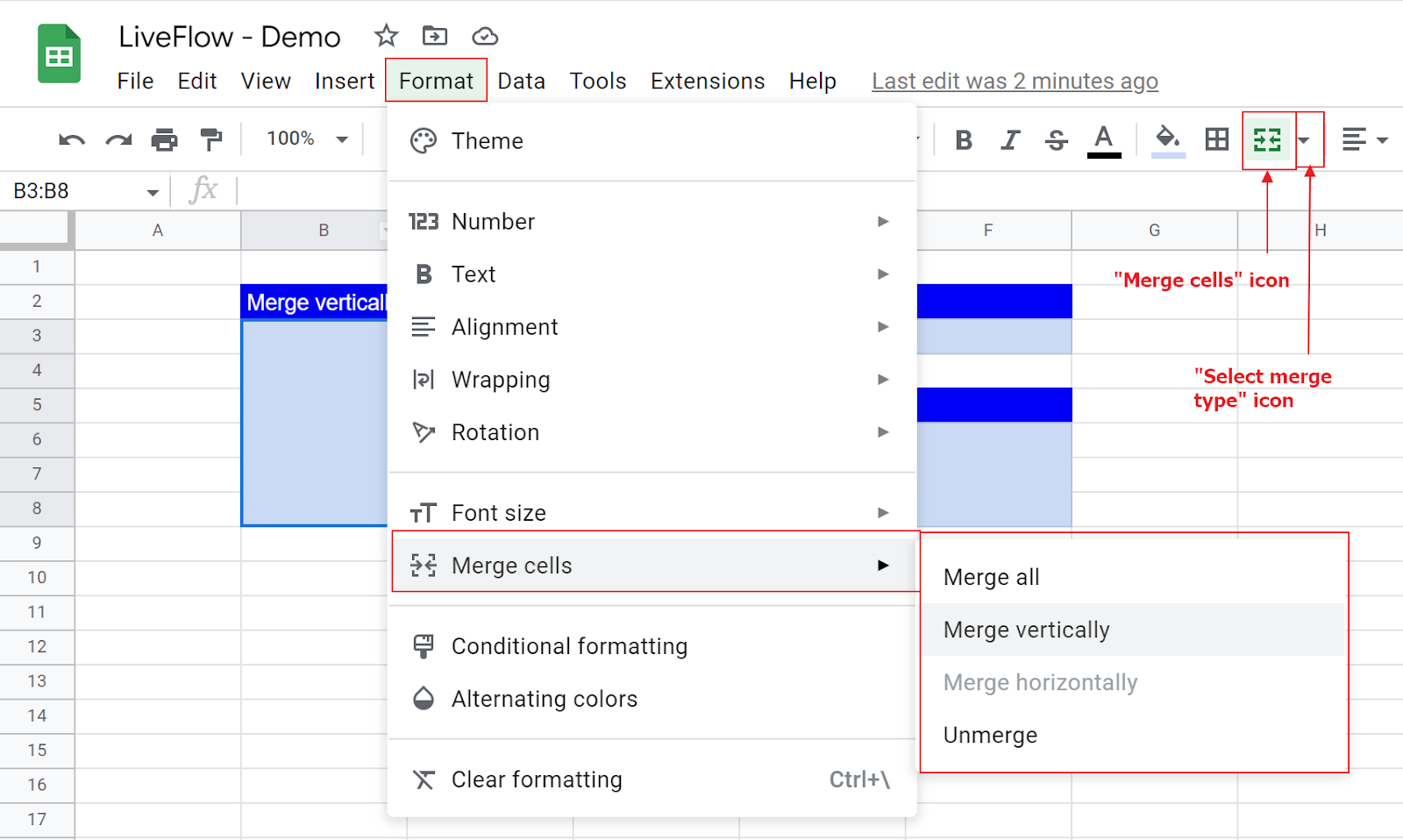How To Merge Cells In Google Sheets LiveFlow