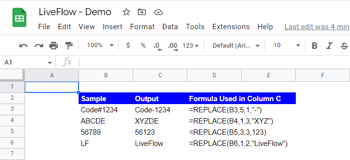 How To Use REPLACE Function In Google Sheets LiveFlow