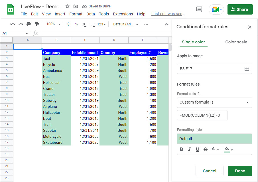 How To Use Conditional Formatting To Alternate Column Color In Google 