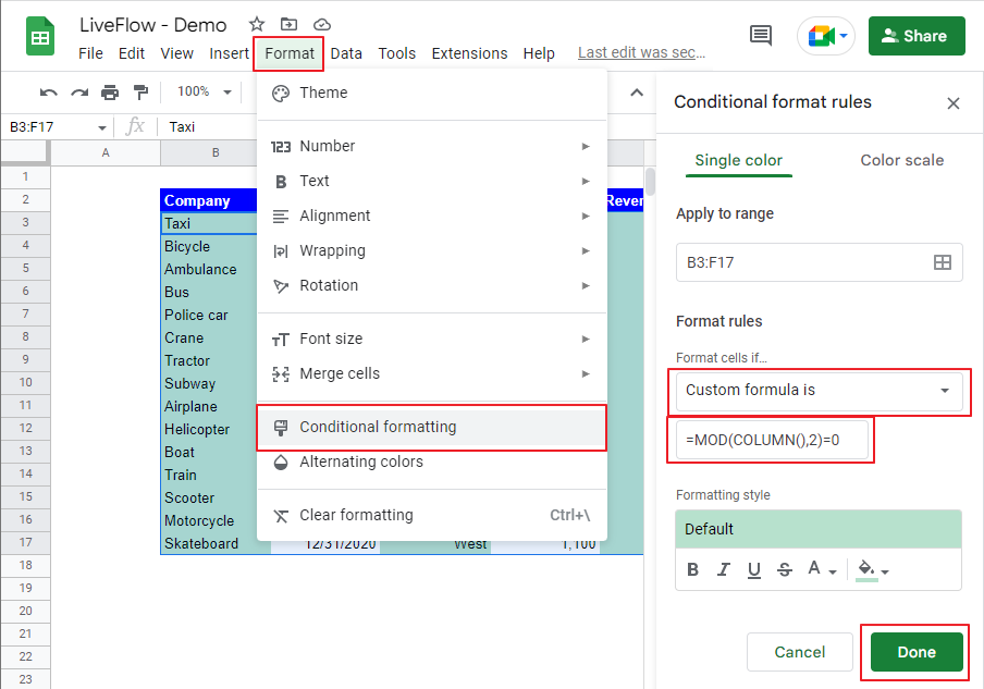 Alternate Column Colors In Google Sheets Explained LiveFlow