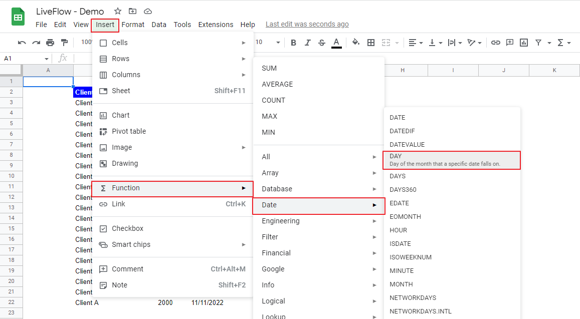 DAY Function In Google Sheets Explained LiveFlow