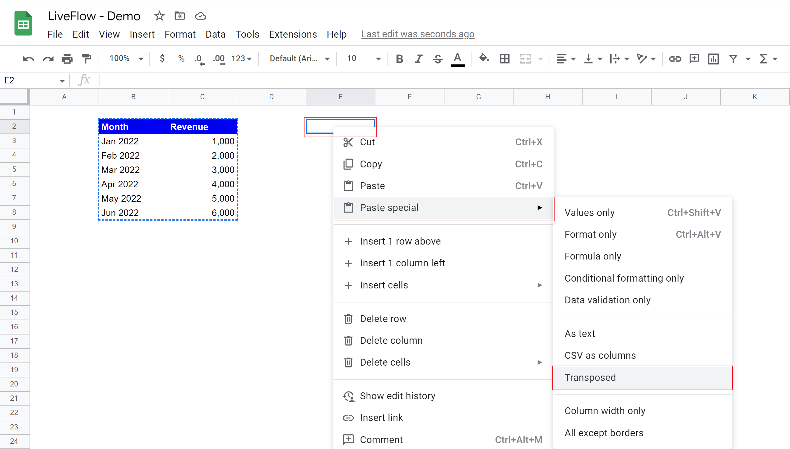 Switch Rows and Columns in Google Sheets: Explained | LiveFlow
