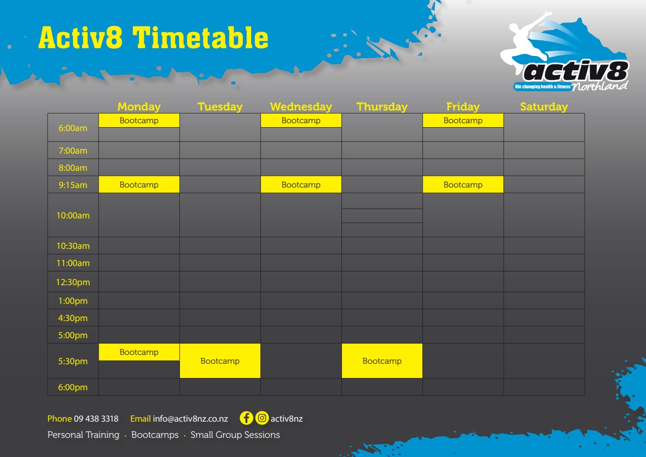Time Table | Activ8 Whangarei