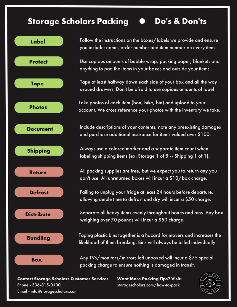 Storage Scholars | Packing Instructions