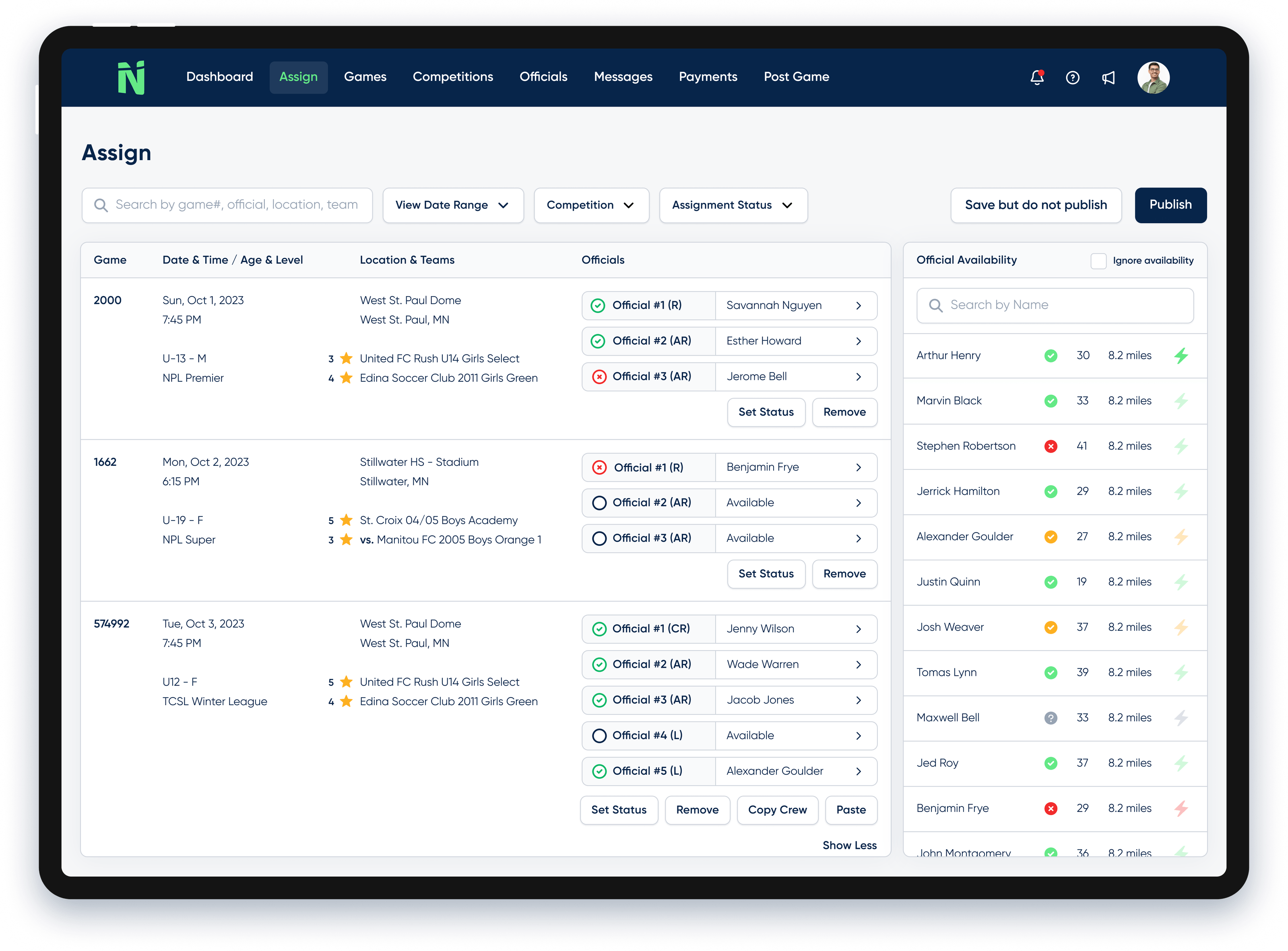Notch :: Referee Scheduler, Referee Assignor and Payment Tools