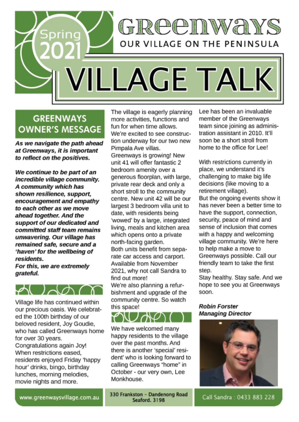 Village Talk – Spring 2021 – Greenways Retirement Village