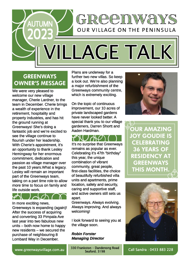 Village Talk – Autumn 2023 – Greenways Retirement Village