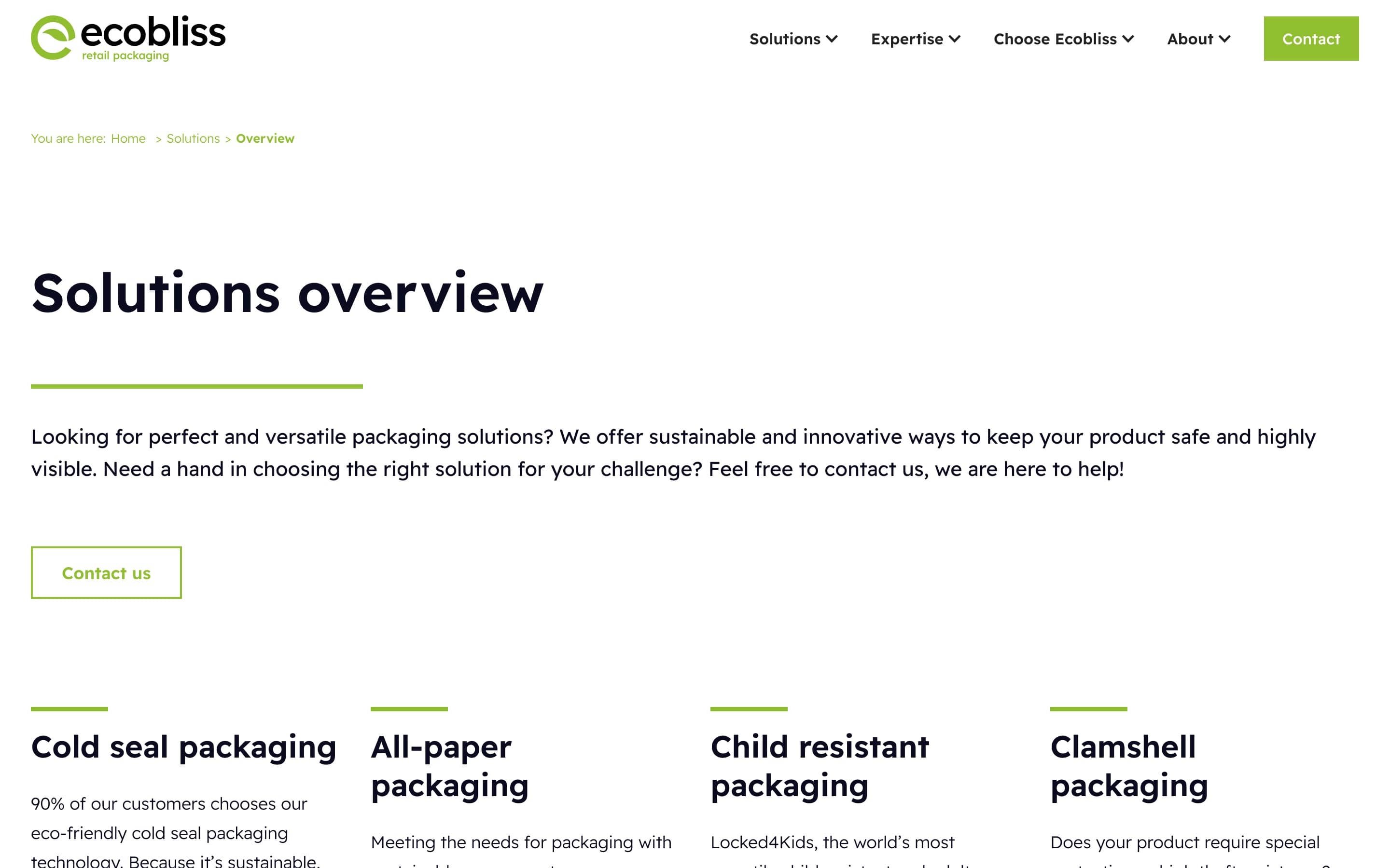 Solutions overview | Ecobliss Retail Packaging