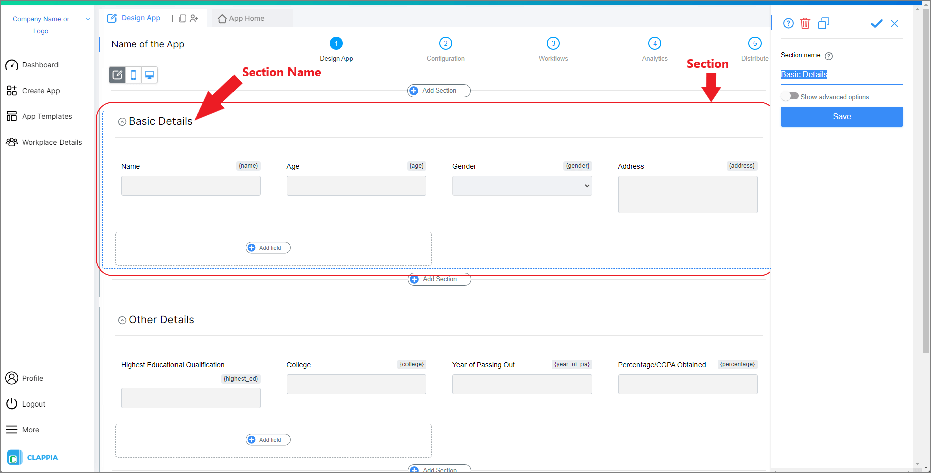Sections - Basic, Conditional, Copyable | Clappia