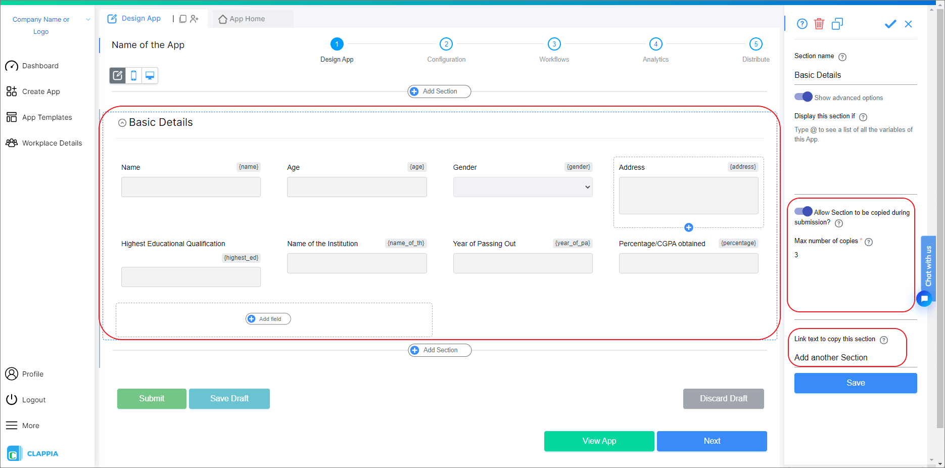 Sections - Basic, Conditional, Copyable | Clappia