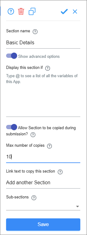 Sections - Basic, Conditional, Copyable | Clappia