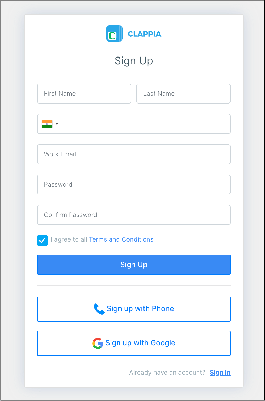 Sign up | Clappia