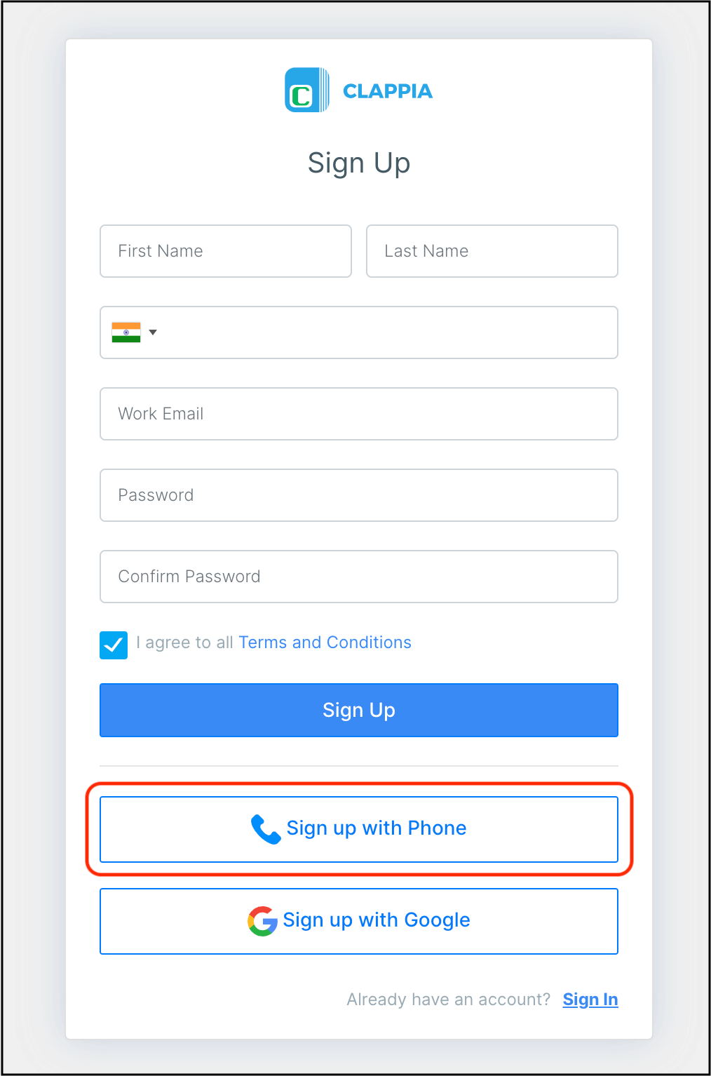 Sign up | Clappia