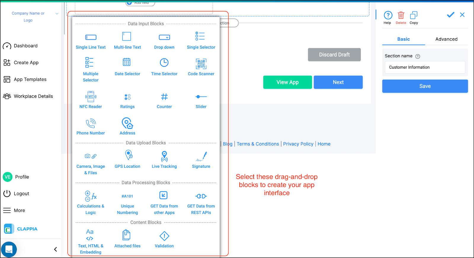 App designer components | Clappia