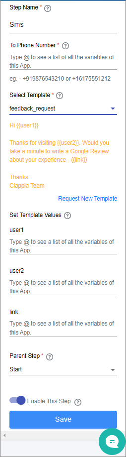 Workflows: SMS node | Clappia