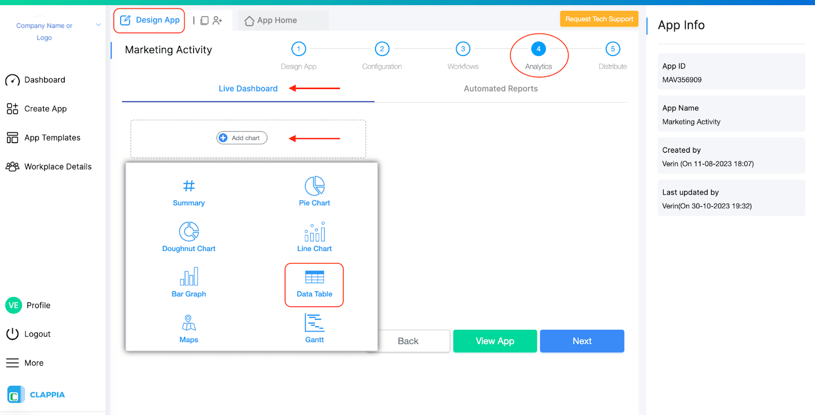 Analytics: Data Table | Clappia