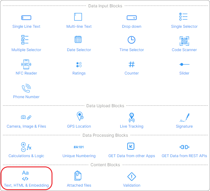 Text, HTML, and Embedding | Clappia