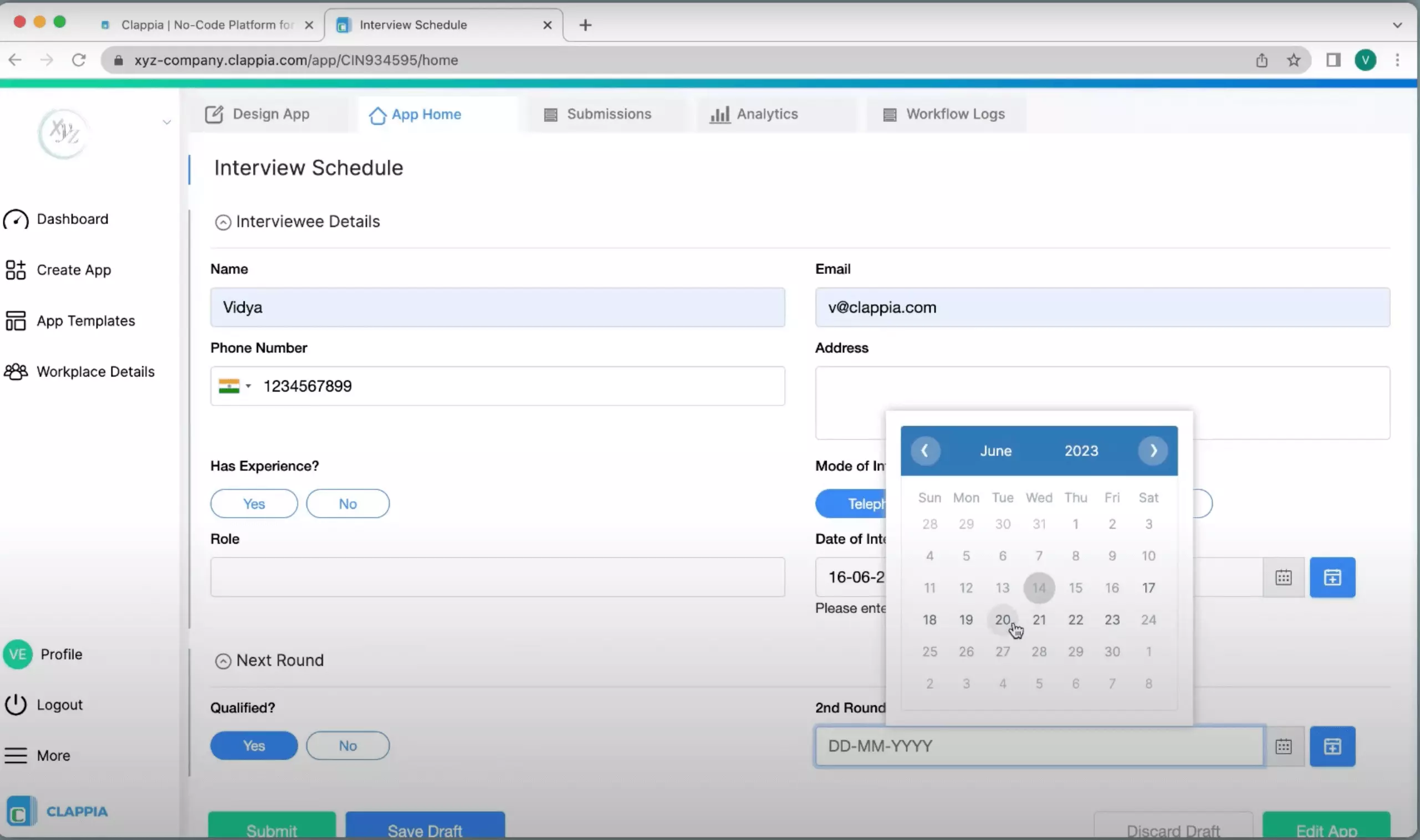 Interview Scheduling with Date Selector Block | Clappia