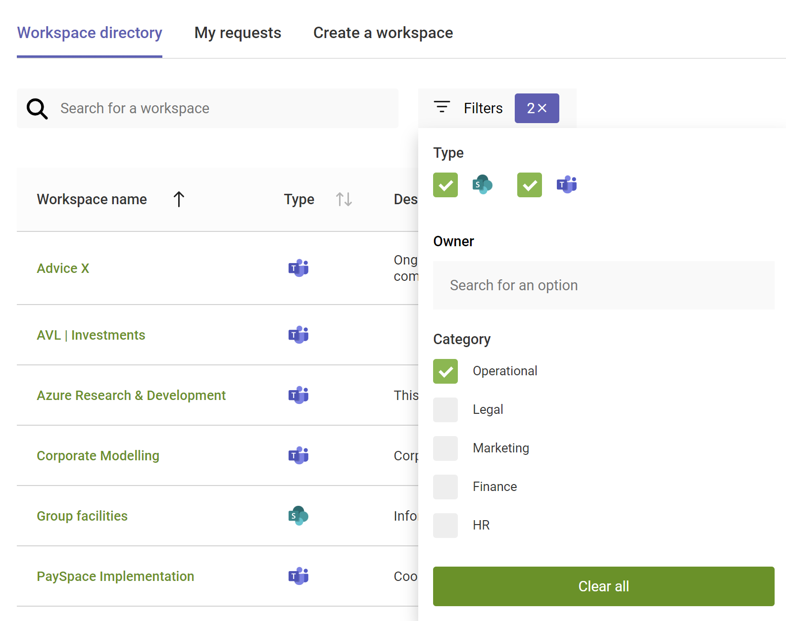 Workspace Directory for Teams and SharePoint