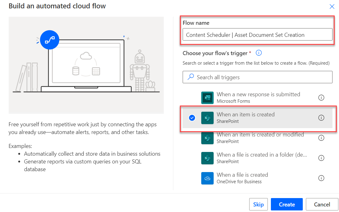 How to link document sets with Microsoft list items