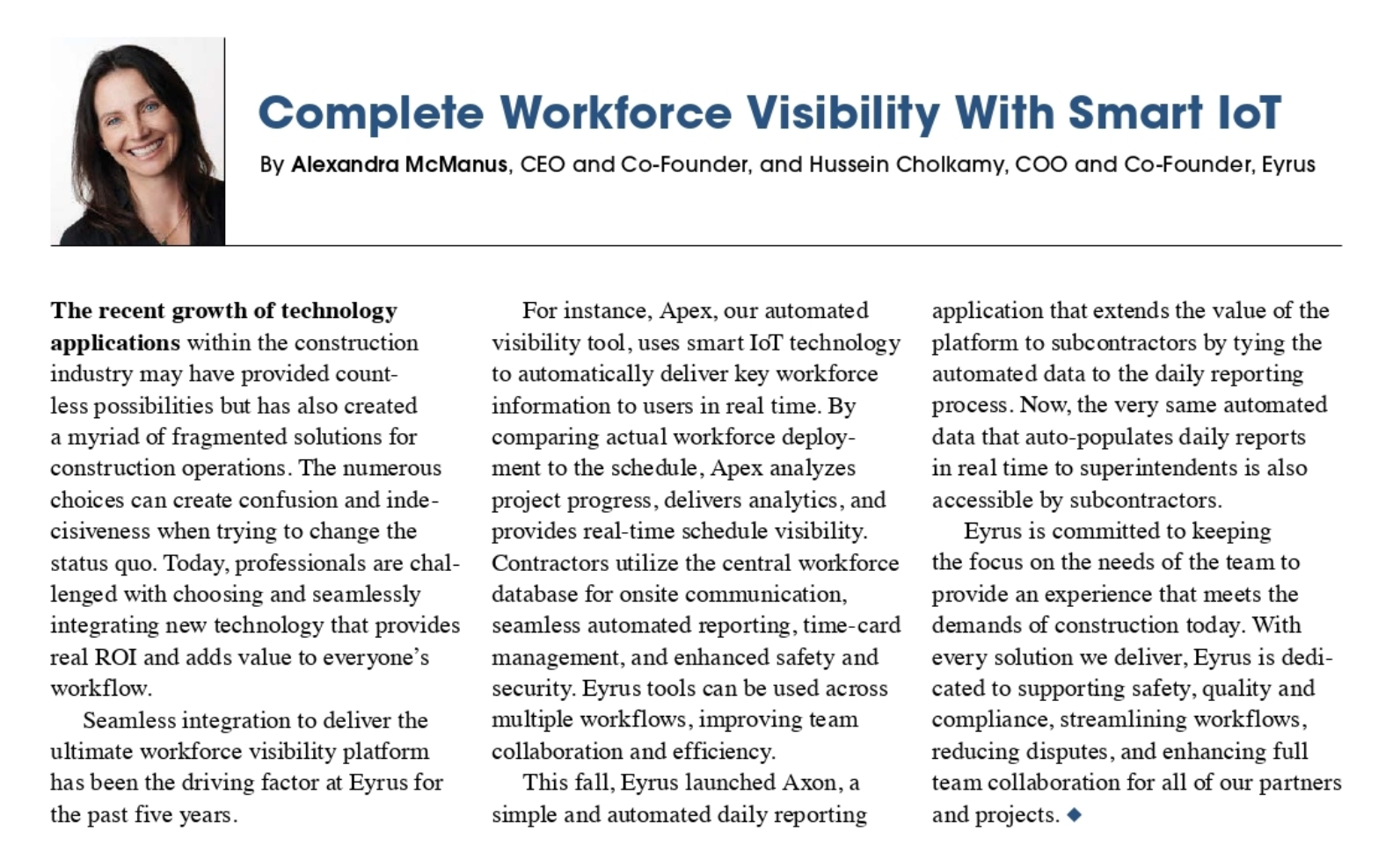 ENR Features Eyrus in Technology Today Special Section | Eyrus