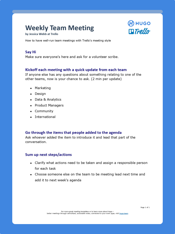 How To Nail Your Weekly Team Meeting 6 Free Agenda Templates 